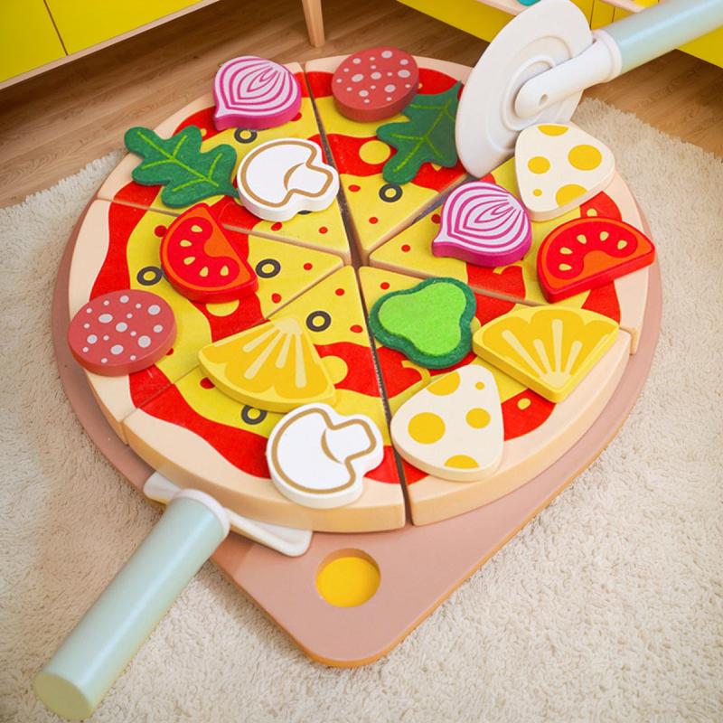 Set Mainan Memotong Pizza, untuk Kanak-kanak, Mainan Kayu Pendidikan ...