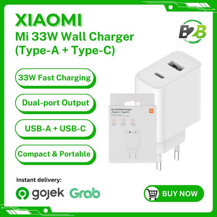 Jual Xiaomi Mi 33W Wall Charger Type-A Type-C Dual Port Adaptor Only ...