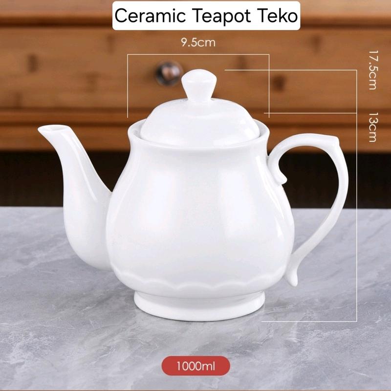 Teapot Teko Putih Seramik 1000ml Khas Untuk Restoran Hotel Coffee Tea ...