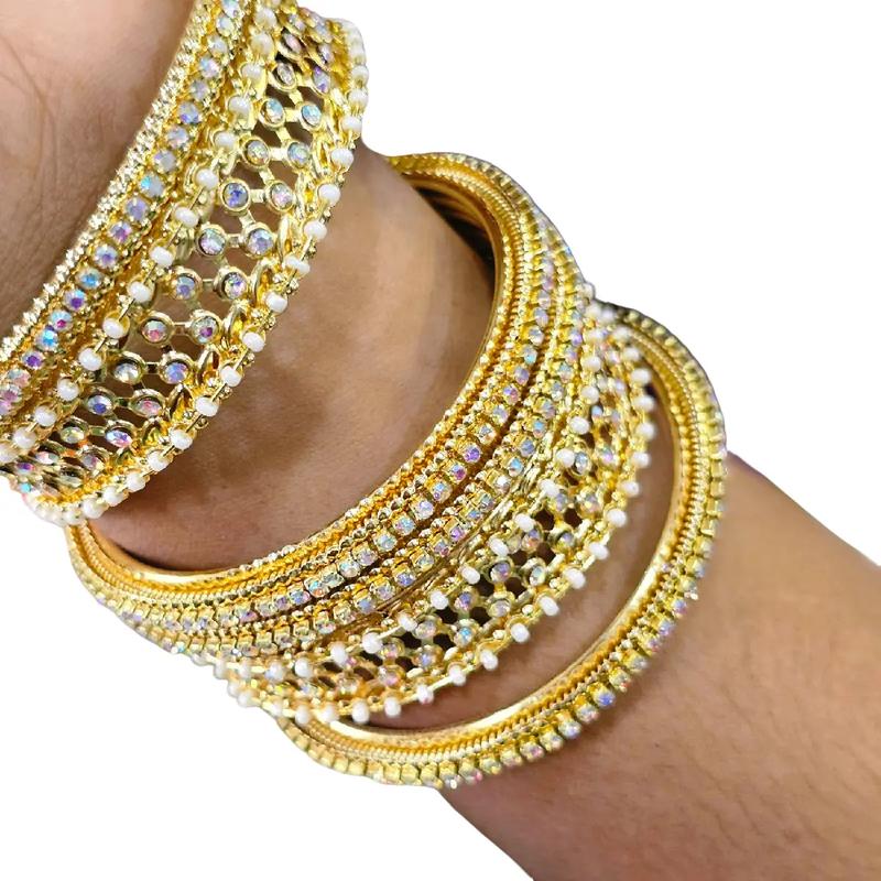 Semi gold pearl with stone bangles set design - TikTok Shop Malaysia