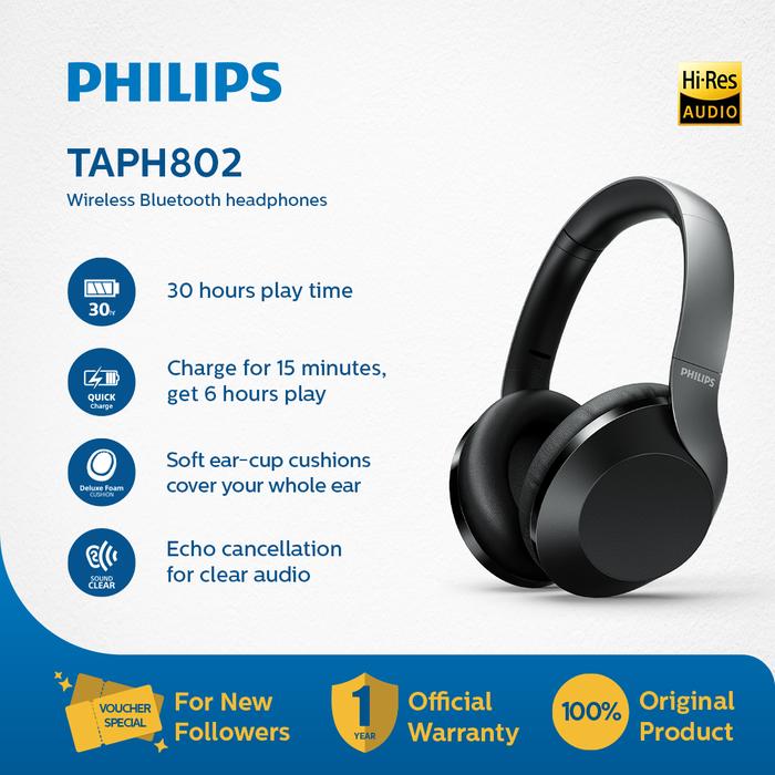 Promo Philips TAPH802 Black Wireless Bluetooth Headphones / TAPH 802 ...