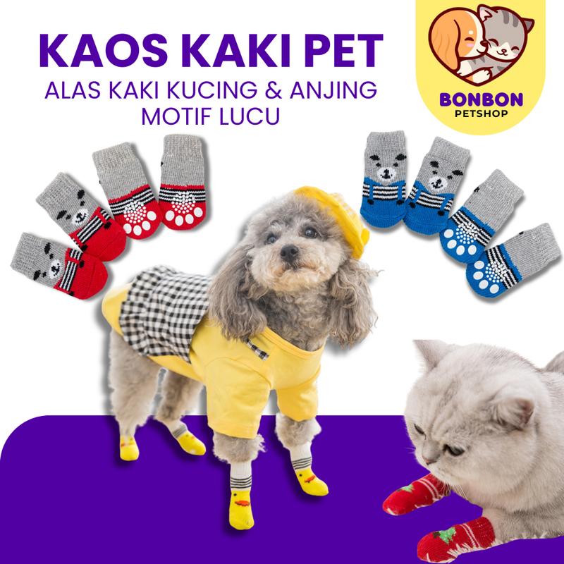 4pcs Kaos Kaki Kucing Lucu Kaos Kaki Anjing Poodle Paw Protectors ...