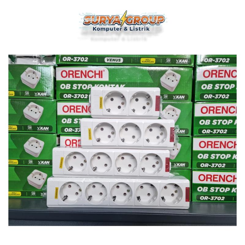 Stop Kontak Arde + Lampu Orenchi Gemini 2 3 4 5 Lubang ASLI KUNINGAN ...