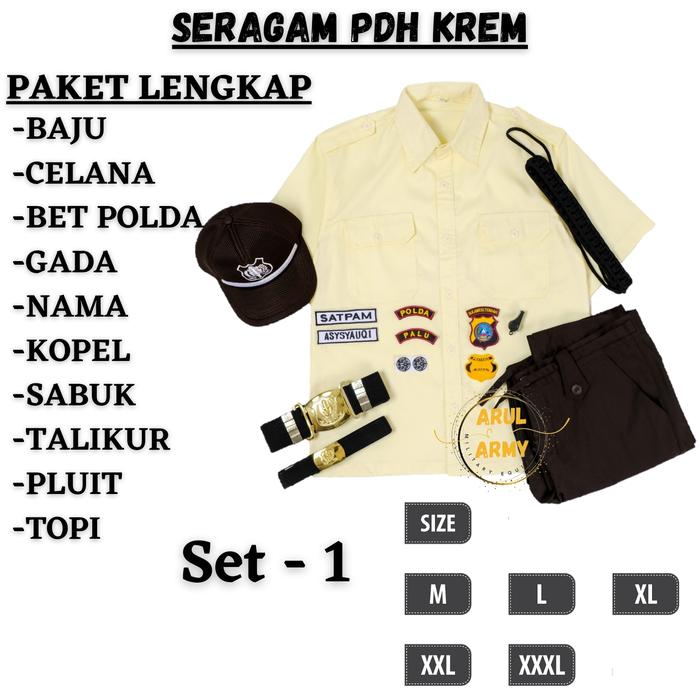 Promo Paket Lengkap Seragam Setelan Satpam Pdh Pdl Cream Unisex Baju ...