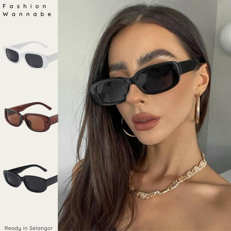 Fashion Tiktok Viral Sunglasses OOTD full Black Rectangular Sunglasses ...
