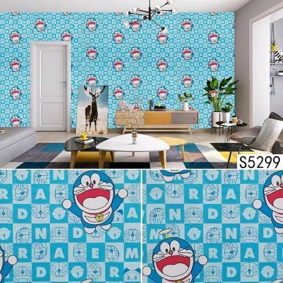 wallpaper dinding Doraemon biru 1Rol utuh - Shop | Tokopedia