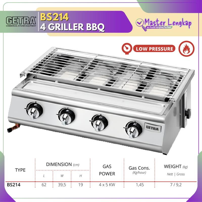 GETRA GRILLER 4 BURNER BBQ STAINLESS STEEL BS214 / BS 214 / BS-214 ...