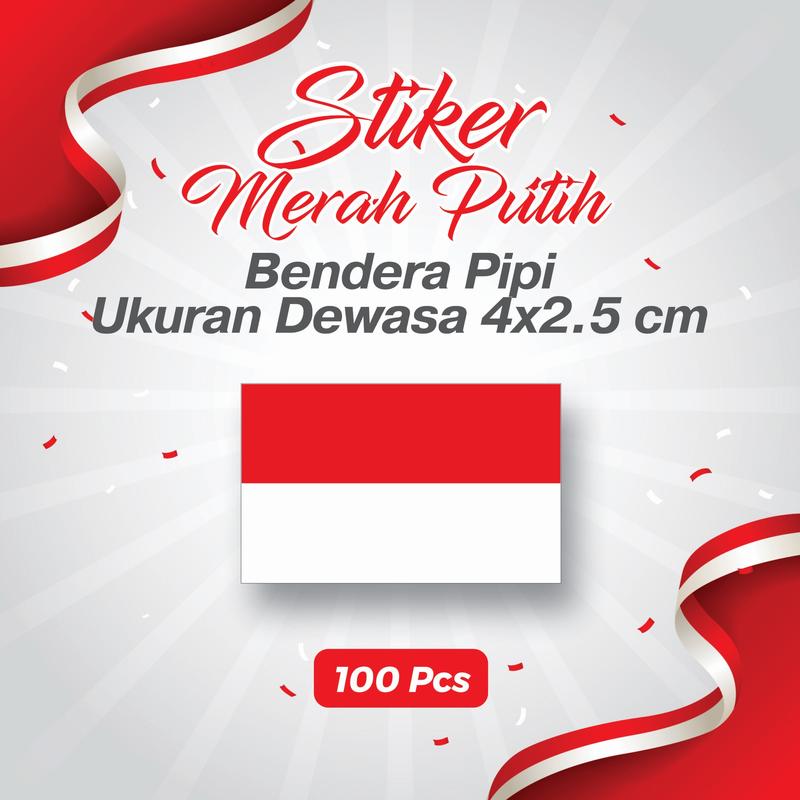 100 Pcs Stiker Pipi Merah Putih Polos / Sticker Bendera Agustusan ...