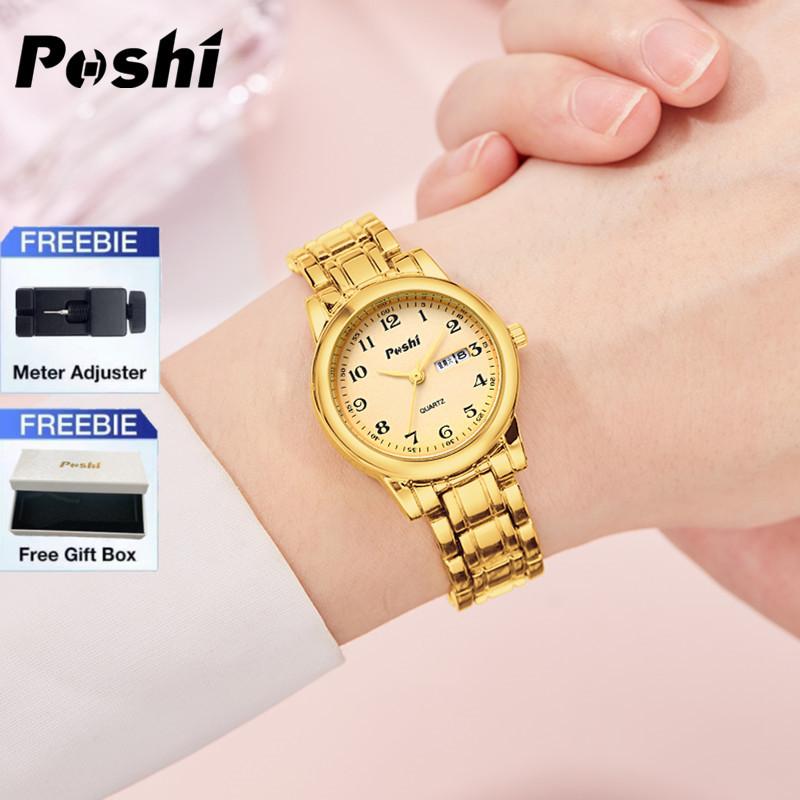 【Buy 1 Watch Get Free Box】POSHI Womens Watches Fashion Gold Stainless ...