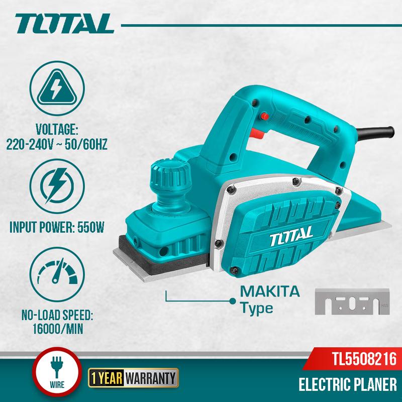 TOTAL Electric Planer Featuring Heavy Duty Aluminium Base + Side ...