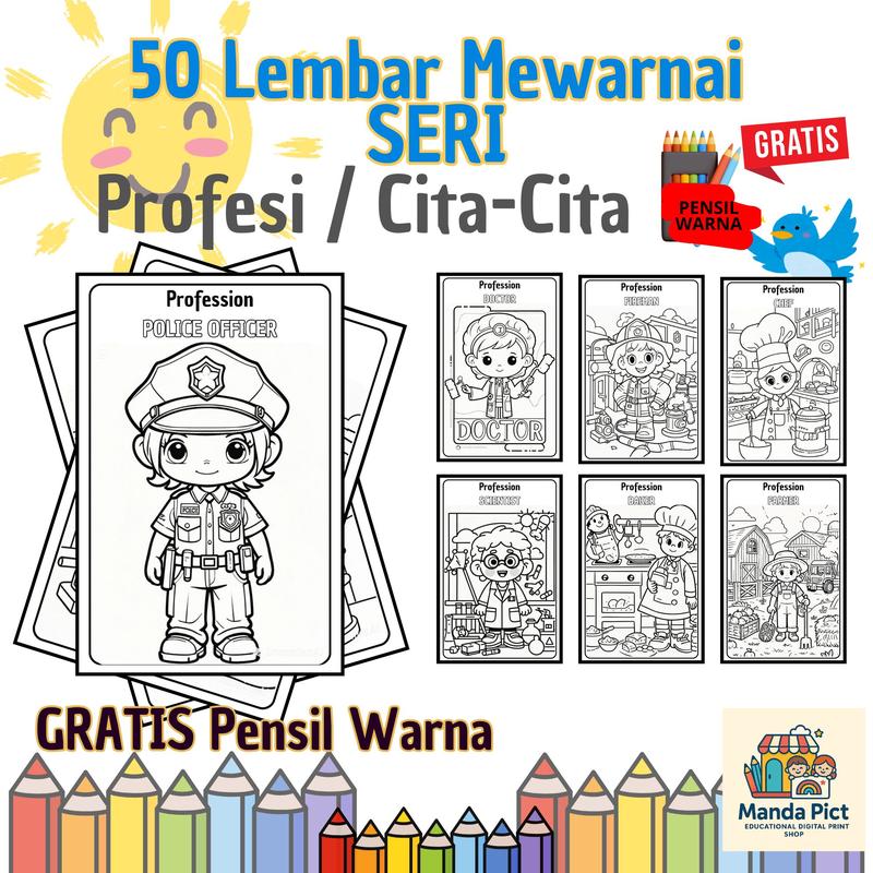 Gambar Cetak Mewarnai Seri Profesi dan Cita-cita 50 Lembar Anak - Shop ...