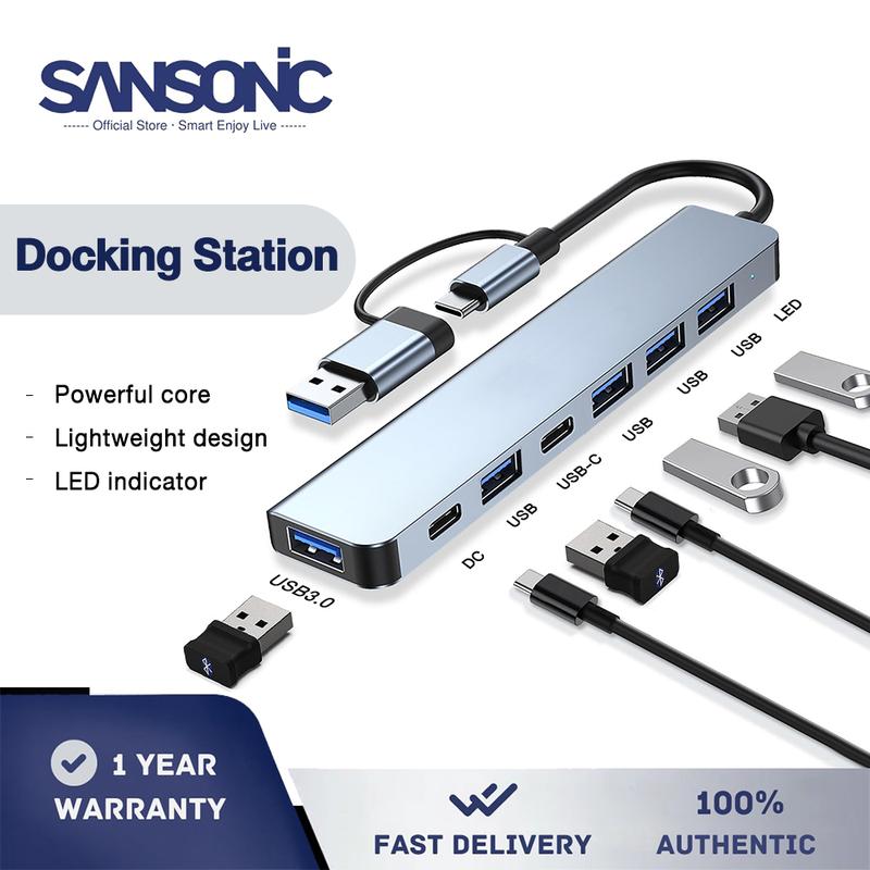 SANSONIC USB Hub 7-in-1 Type C USB 3.0 Multi-Port Docking Station ...