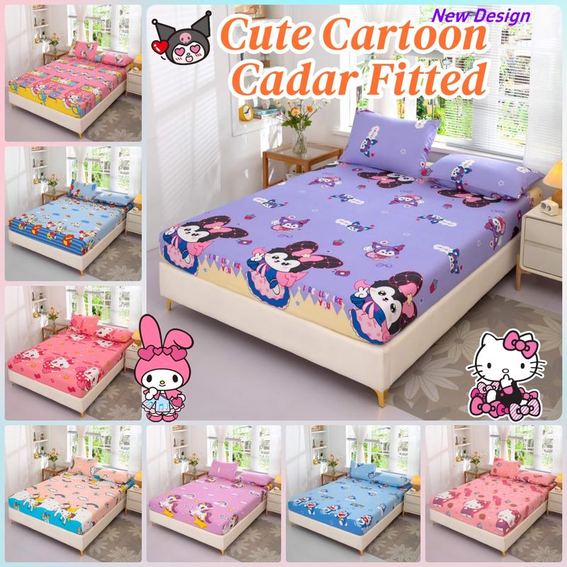 New Cadar Cartoon Kuromi Print Fitted Sheet For Kids Single Queen ...