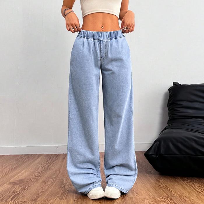 Promo Adaya Celana Jeans Wanita Terbaru Elastic Waistband Casual Solid ...