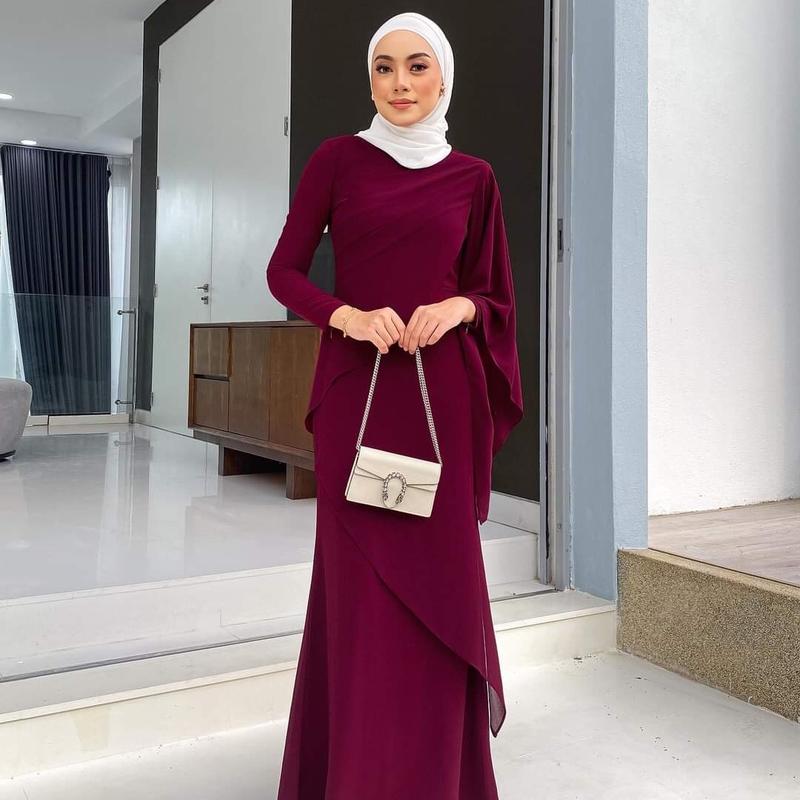 Jemaima dress chiffon Plain raya ( ready stok ) - TikTok Shop Malaysia