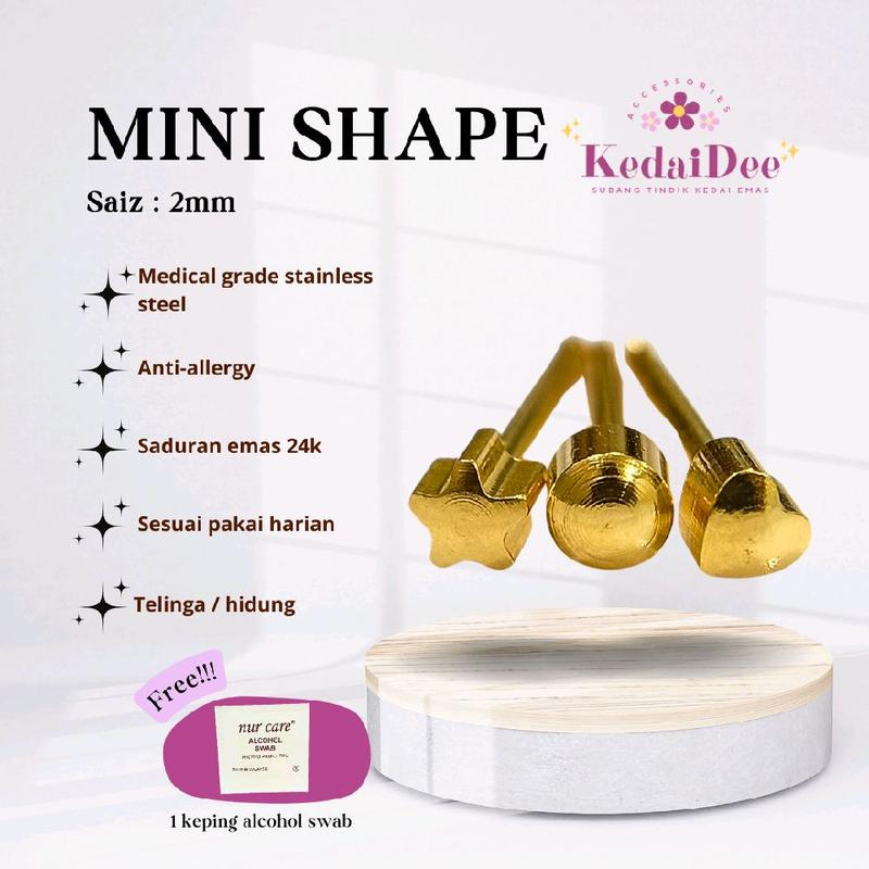 2MM MINI SHAPE Subang Tindik Kedai Emas QPP Medical Grade Stainless ...