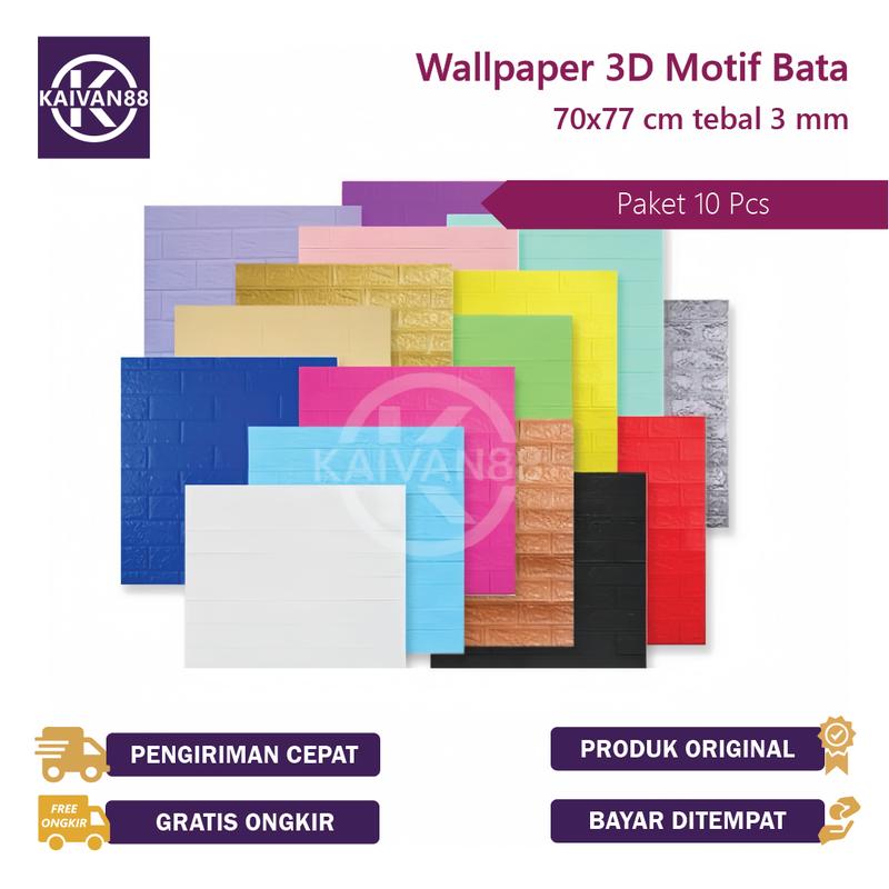 Paket Hemat 10 Lembar Wallpaper 3D 70x77cm Motif Bata kayu kertas ...