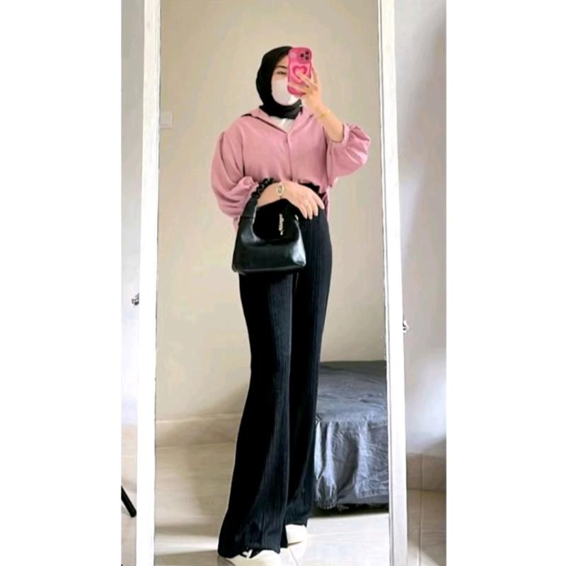 Jossellyn.co_Celana Cutbray Knit wanita highwaist Loose|Celana - Shop ...