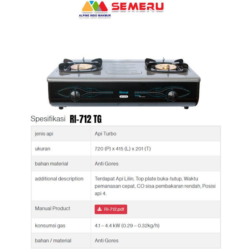 RINNAI KOMPOR GAS 2 TUNGKU RI-712 TG / RI-712 T / RI-712 BGX - Shop ...