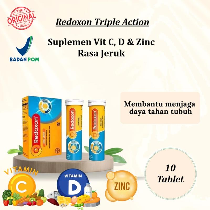 Redoxon Triple Action Vit C D & Zinc 10 Tablet Rasa Jeruk Membantu ...