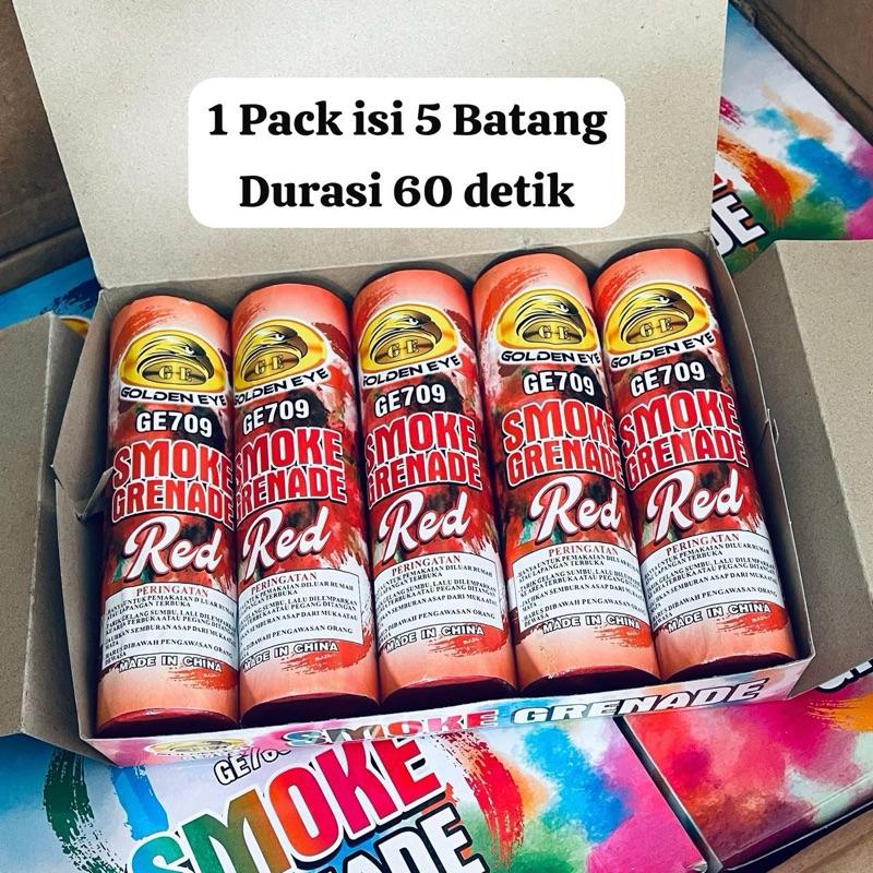 1 PCS/BATANG SMOKE BOMB GRENADE ASAP 2 SISI DURASI 60 DETIK WARNA MERAH ...