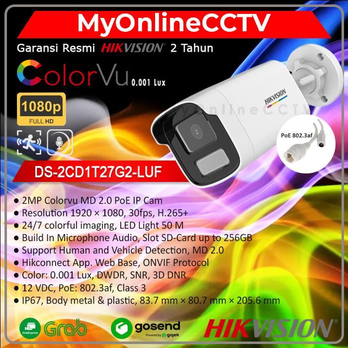 Jual Ds-2Cd1T27G2-Luf Hikvision Ip Cam Poe Cctv Outdoor 2Mp Colorvu Led ...