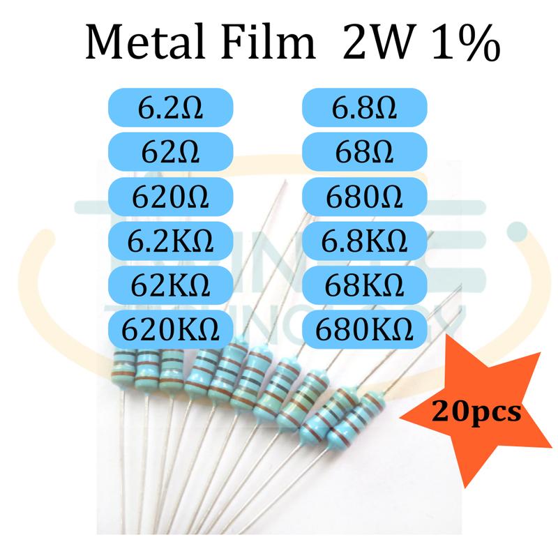Resistor 2W Metal Film 6.2, 6.8, 62,68, 620,680, 6.2K,6.8K, 62K,68K ...