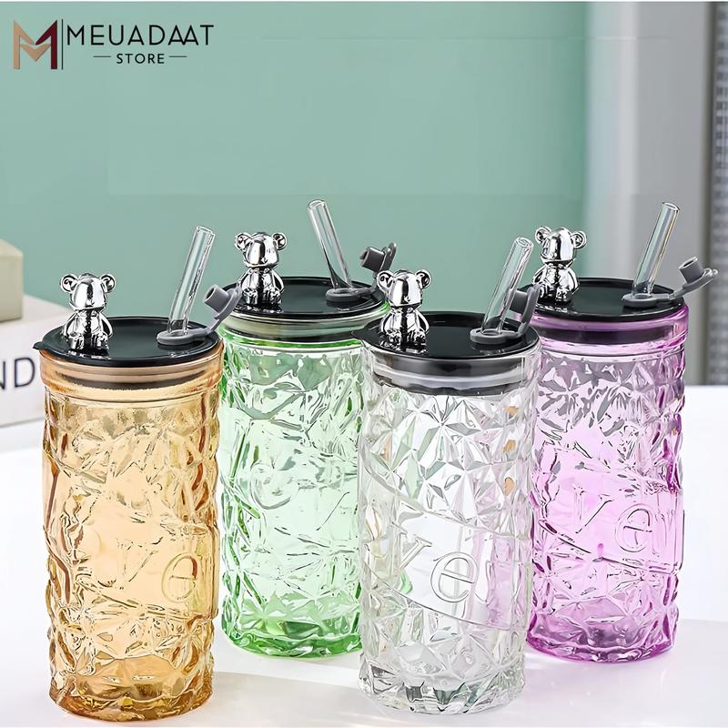 Botol Minum Motif Kristal Tutup Beruang Botol Minum Kaca Simple - Shop ...