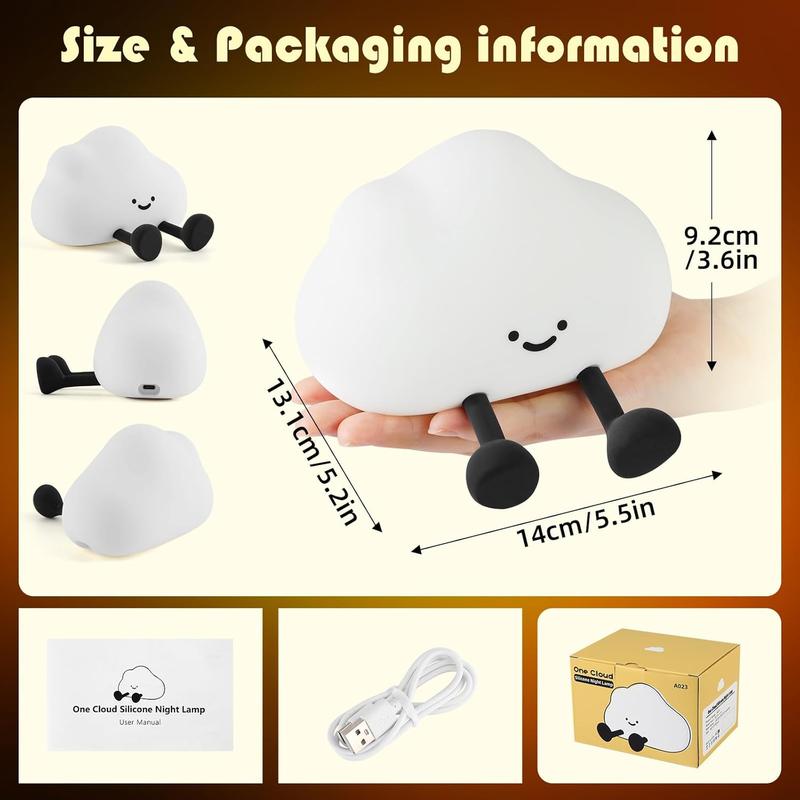 Cloud Shaped Night Light, USB Rechargeable 3 Level Dimmable Silicone Night Light, Funny Office ...