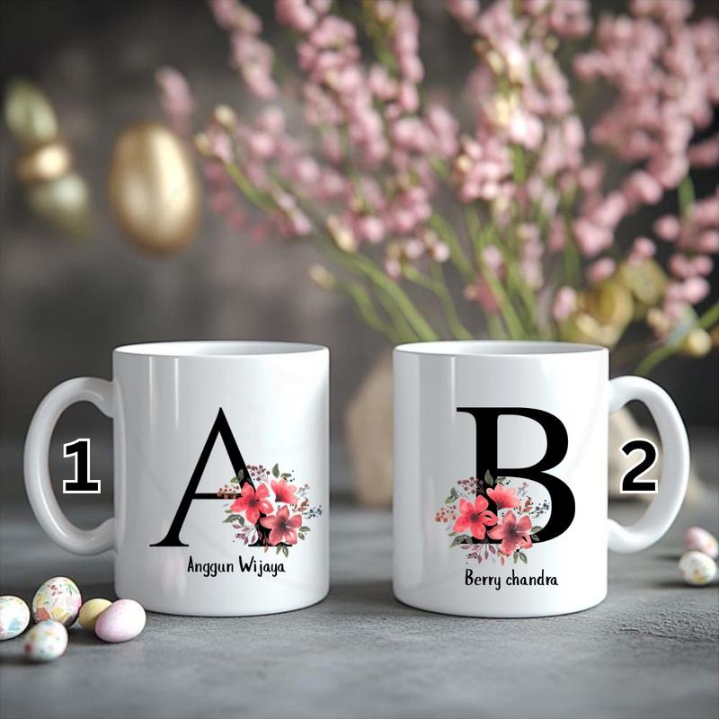 Mug Custom Dengan Huruf Inisial motif Bunga Ukuran 320 ml Bahan Mug ...