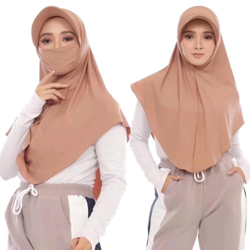 Hijab Topi Nikob Masker Jersey Instan / Jilbab sport Topi Masker ...