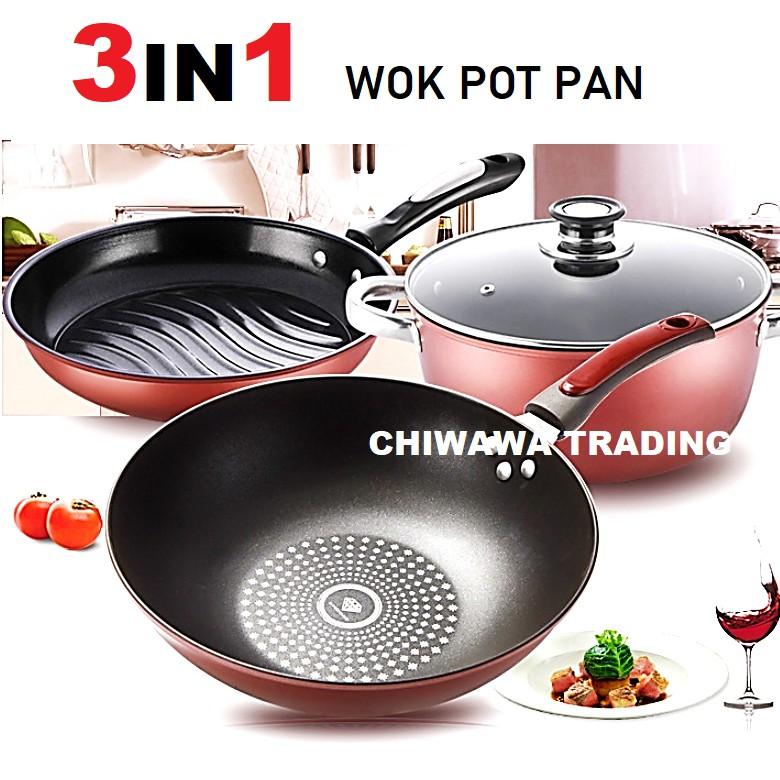 Premium Set Non Stick Kitchen Cookware Wok Pot Pan Fryer Cooker ...