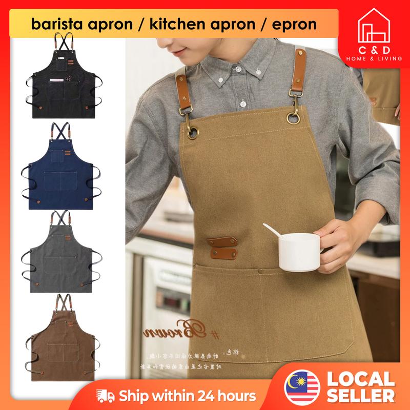 canvas apron kitchen water proof cafe apron hitam kedai makan coffee ...