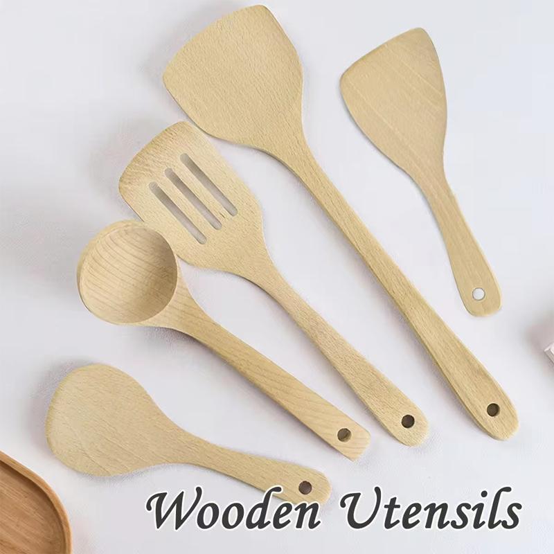 Wooden Kitchen Cooking Utensils Set of 5 for Non Stick Tool Kitchenware ...