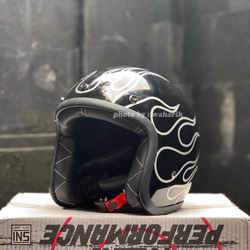 Helm Vespa Motif Api Half Face SNI Helm Motor - Shop | Tokopedia