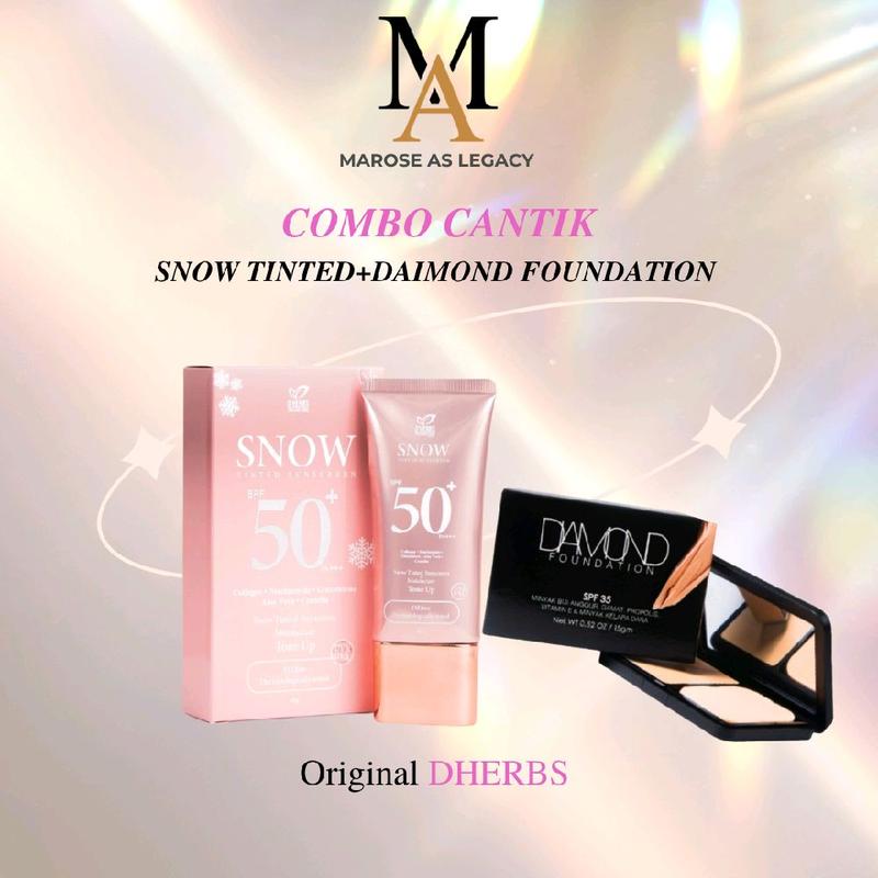 DHERBS SET COMBO CANTIK (DAIMOND FOUNDATION+SUNSCREEN SPF50) meakup ...