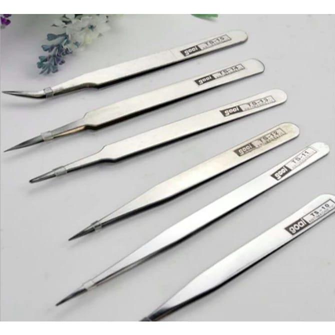 INSDECOOO DIY Stainless Steel Bend Tweezers Forceps Anti-Static ...