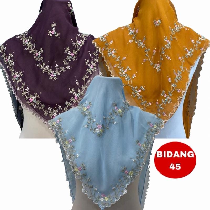 Bidang 45 | Tudung Bawal Sulam Bunga V Shape 2 Layer - TikTok Shop Malaysia