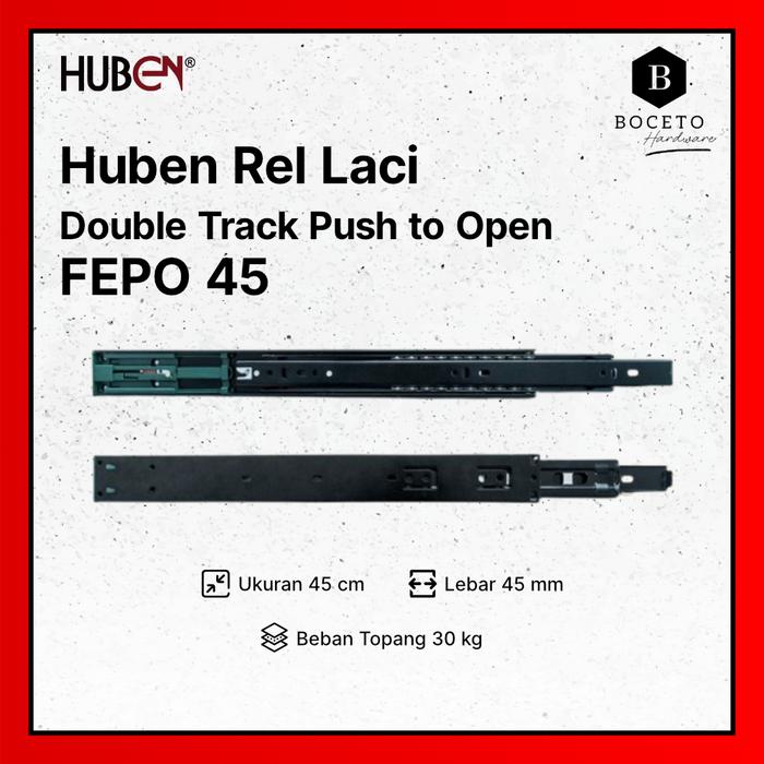 Jual Rel Laci HUBEN Push To Open 45 CM Full Extension Double Track Tip ...