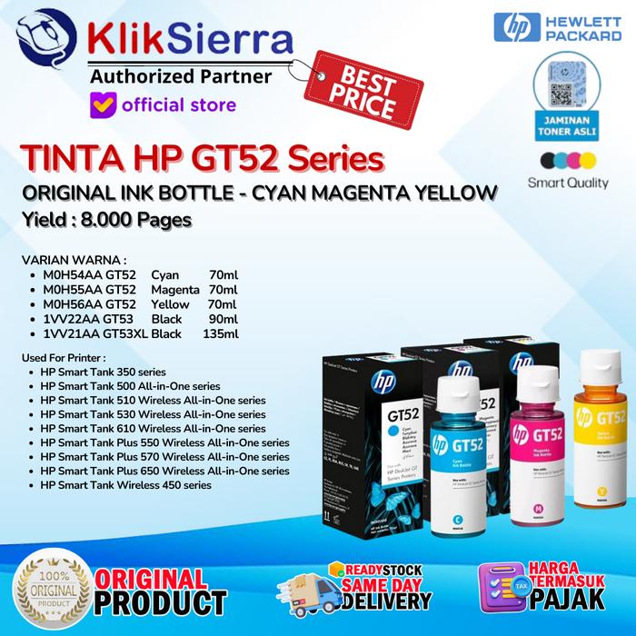 Jual Tinta HP GT52 Cyan Magenta Yellow & GT53XL GT53 Black ( 1VV21AA ...
