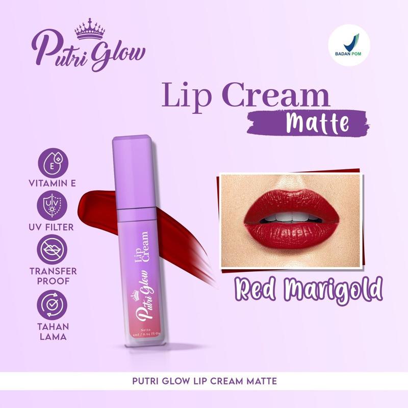 Lipcream Red marigold ( merah maron) putri Glow bpom, melembapkan ...