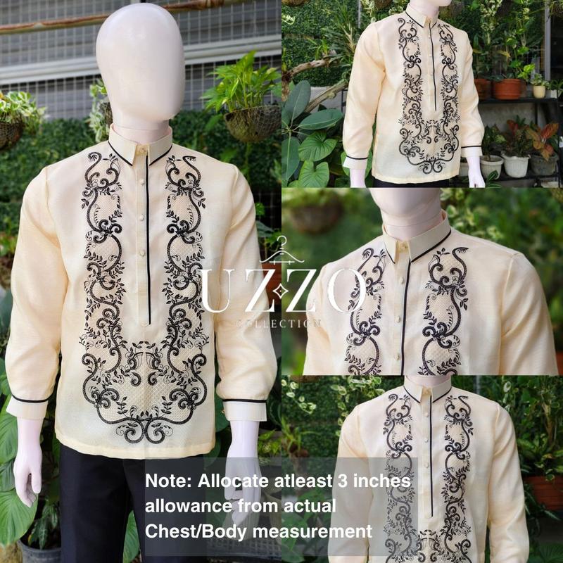 UZZO Barong Tagalog Modern Pitsera Collar Pinya Organza Blac - TikTok ...