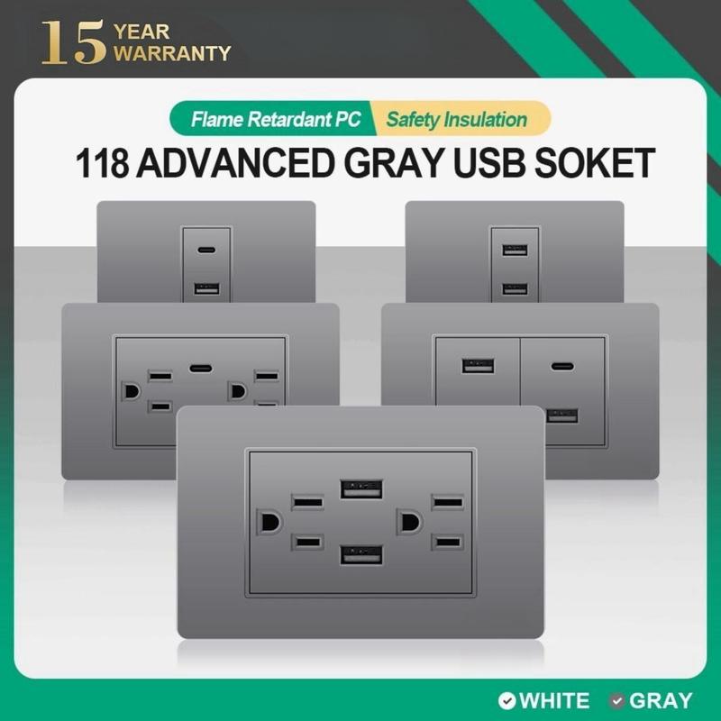 GeoStar Gray Wide Series Outlet With Usb And Type C - TikTok Shop ...