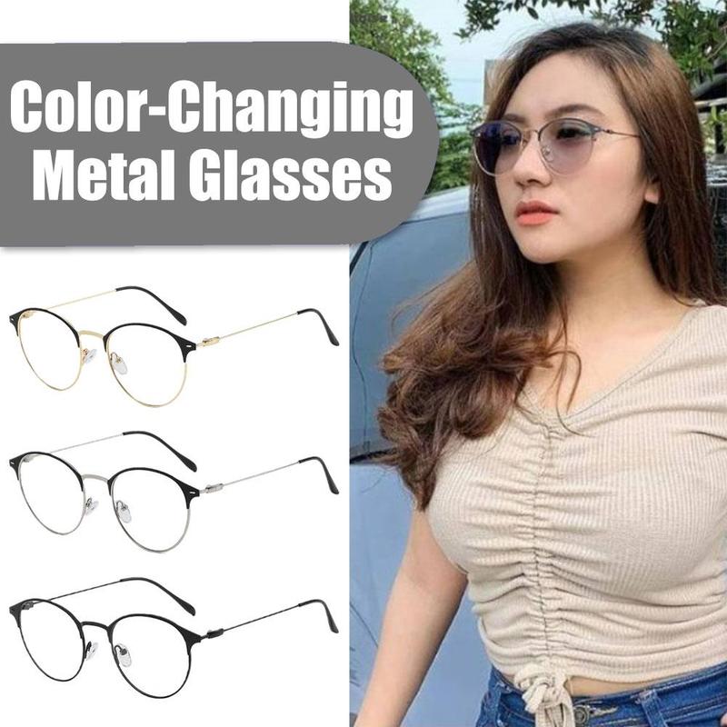 Unisex Oval Metal eyeglasses Fashion Color Changing Glasses - TikTok Shop Philippines