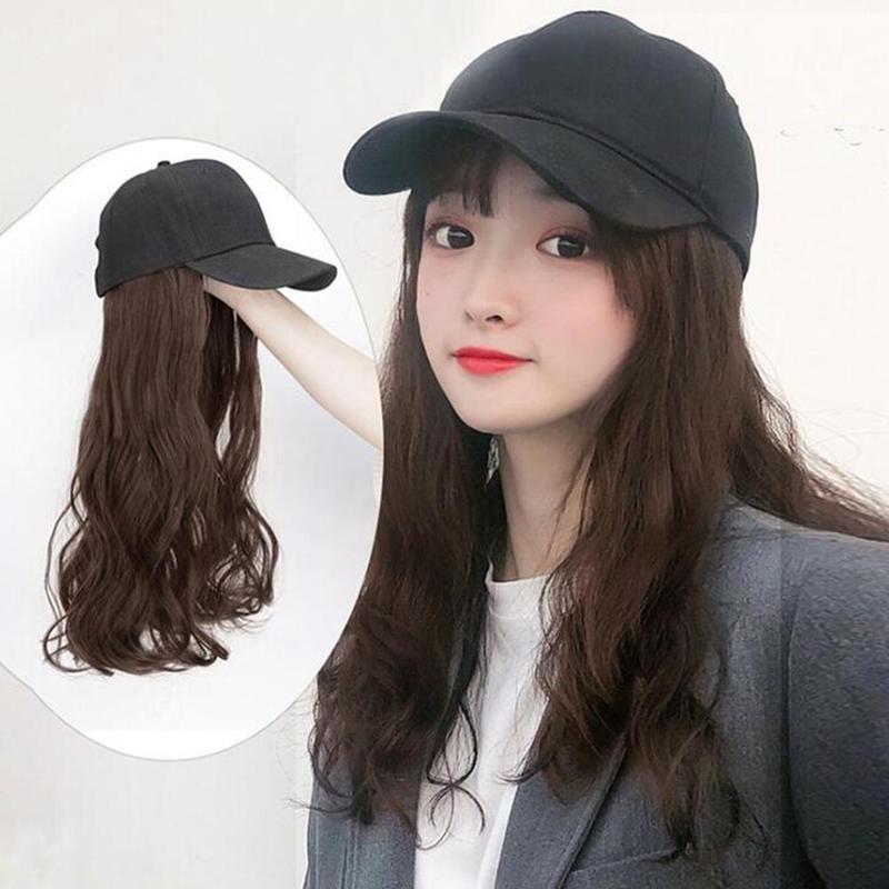 Topi rambut palsu sintetik untuk wanita, topi beralun besar dengan ...
