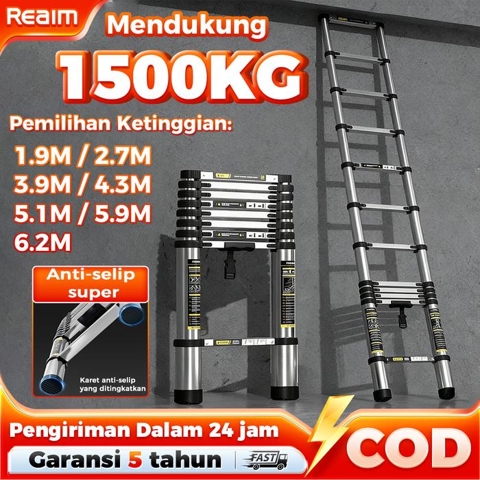 Promo Reaim Tangga Telescopic Aluminium Folding Ladder 1.9M-6M ...