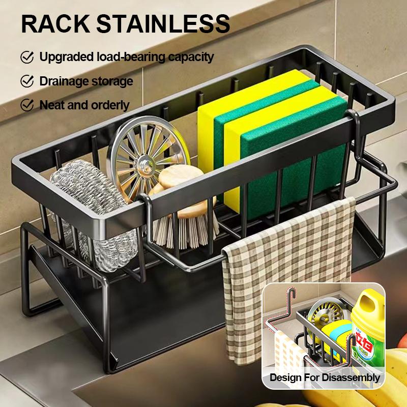 Kitchen Faucet Sink Drain Rack Sponge Hanging Rod Plastic Storage ...