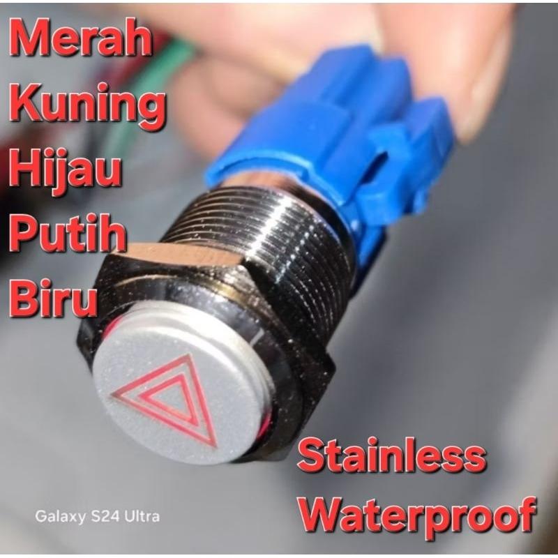 Saklar Switch Waterproof Push On Off 16mmMetal Logo Segitiga Hazard ...