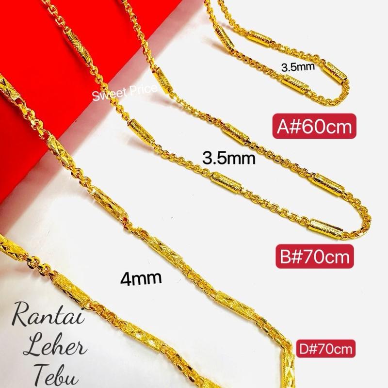 Rantai Leher 24K Tebu (60/70cm) Gold Necklace Bamboo Emas Bangkok ...