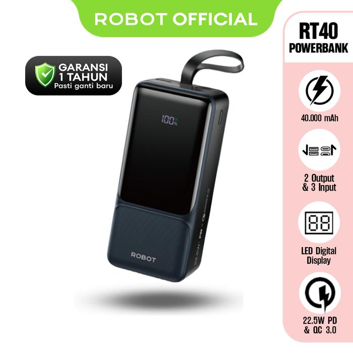 Promo ROBOT Powerbank 40.000mAh RT40 Fast Charging Black+Gray Original ...